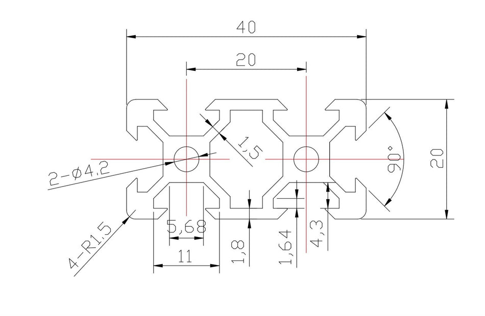 20 x 40mm Aluminium V-Slot Profile – 3D Printing Store