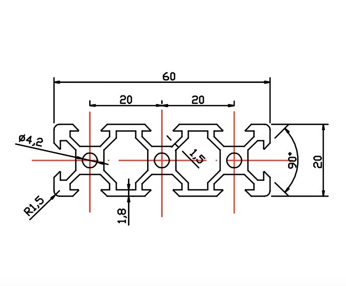 20 x 60mm Aluminium V-Slot Profile – 3D Printing Store