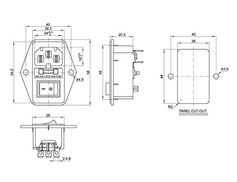 Kettle Plug Connector with Switch, Panel Mount – 3D Printing Store